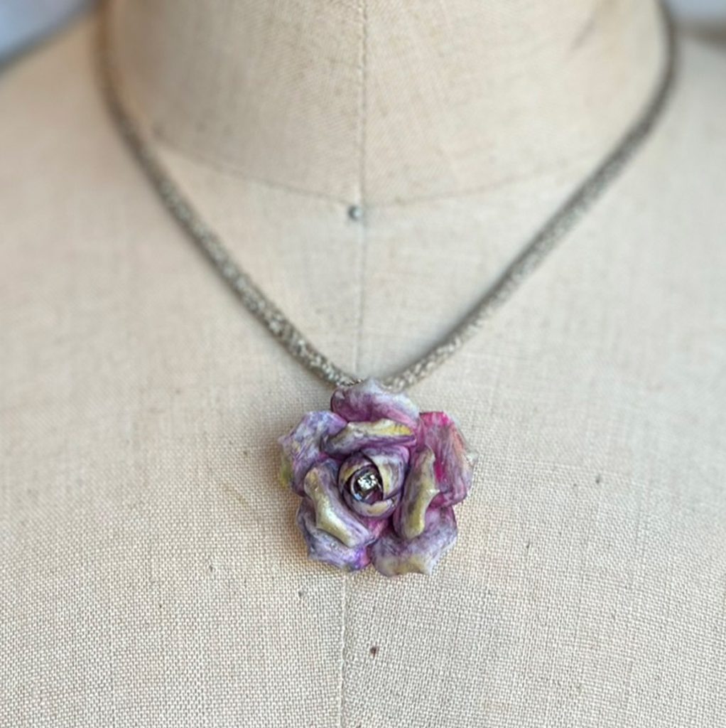 Ceramic Purple Rose Necklace | Towne Square GalleryTowne Square Gallery
